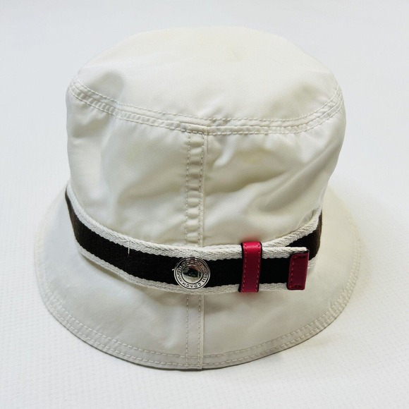 Coach | Accessories | Coach Bucket Hat Medlarge White W Brown Trim ...